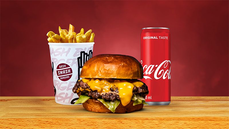 Double Big smash + Pomfrit + Coca-Cola 330 ml | Bash Smash Burgers ...